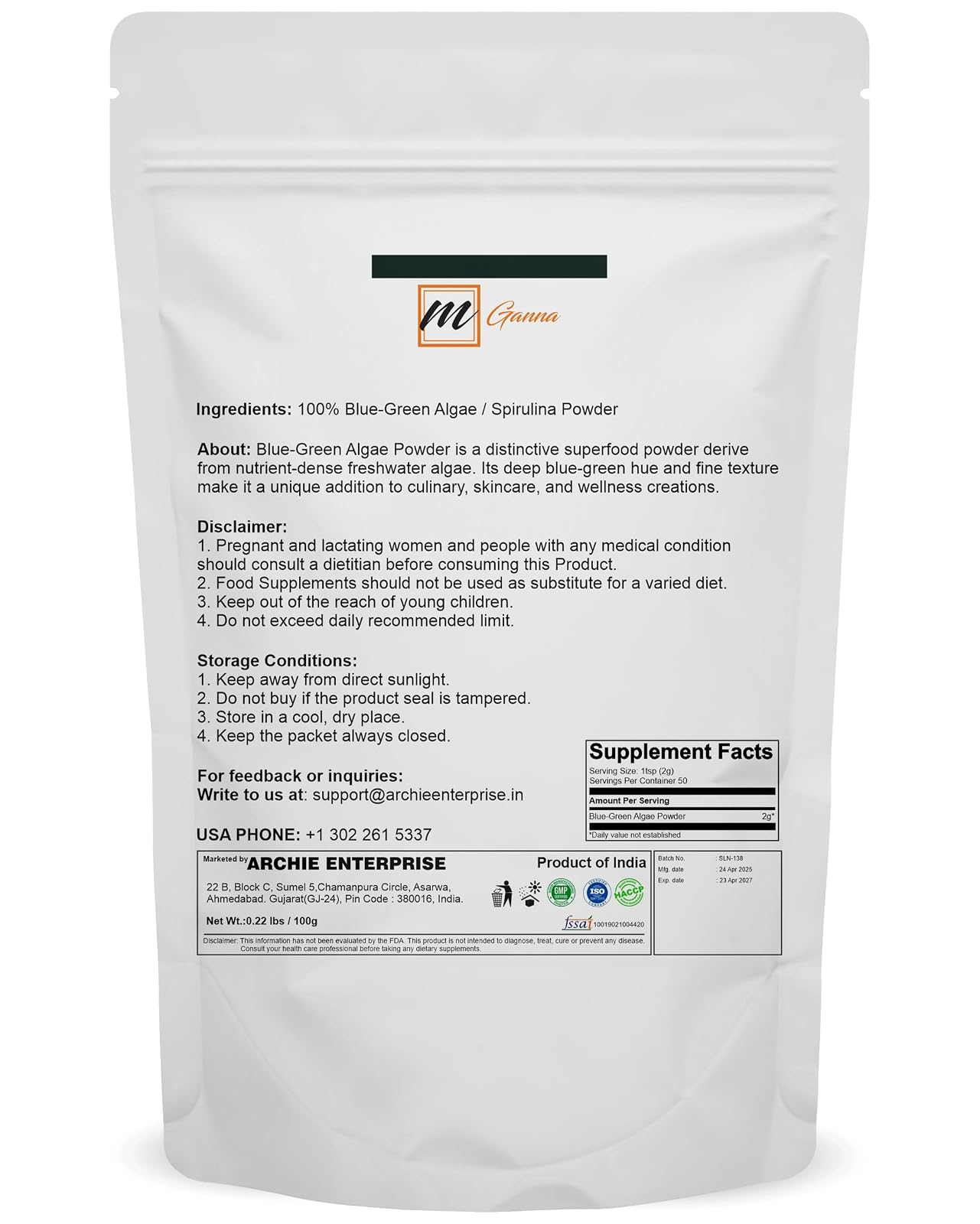 organic blue green algae supplement
