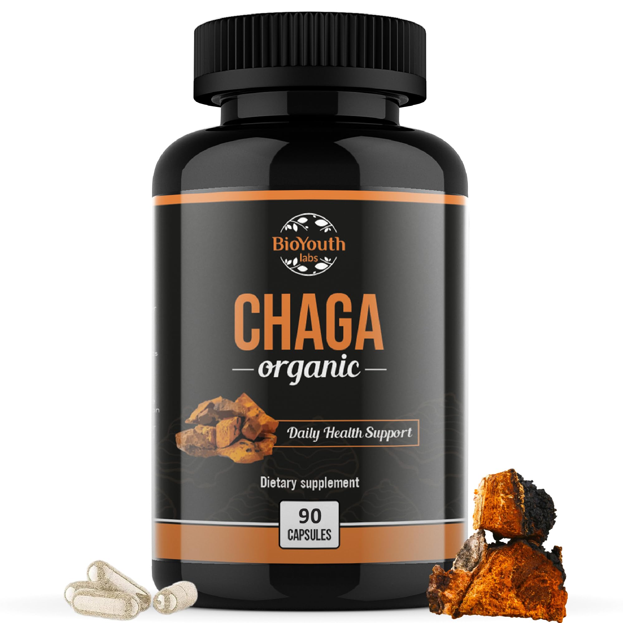 Organic chaga mushroom capsules for immunity