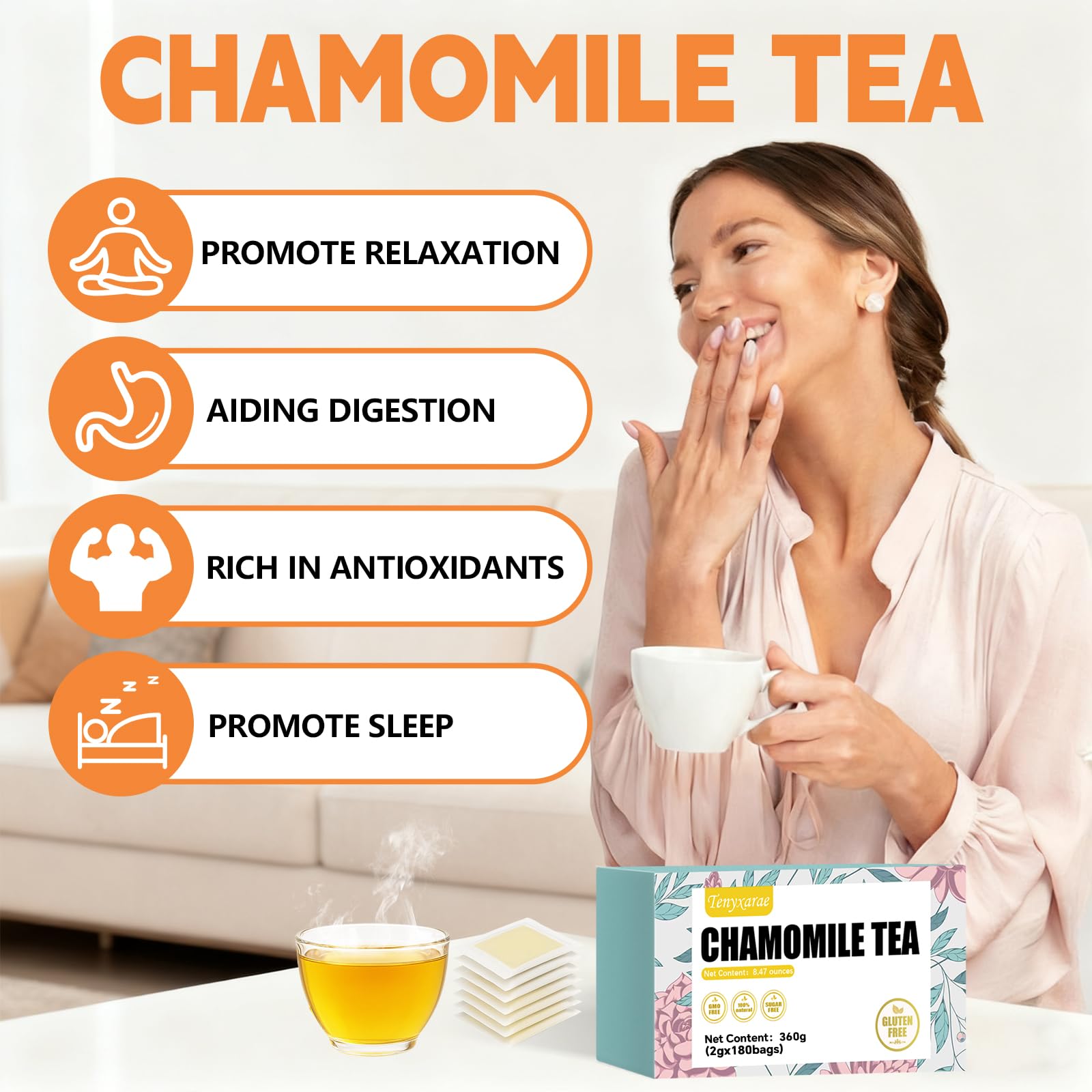 Organic chamomile tea bags for sleep support