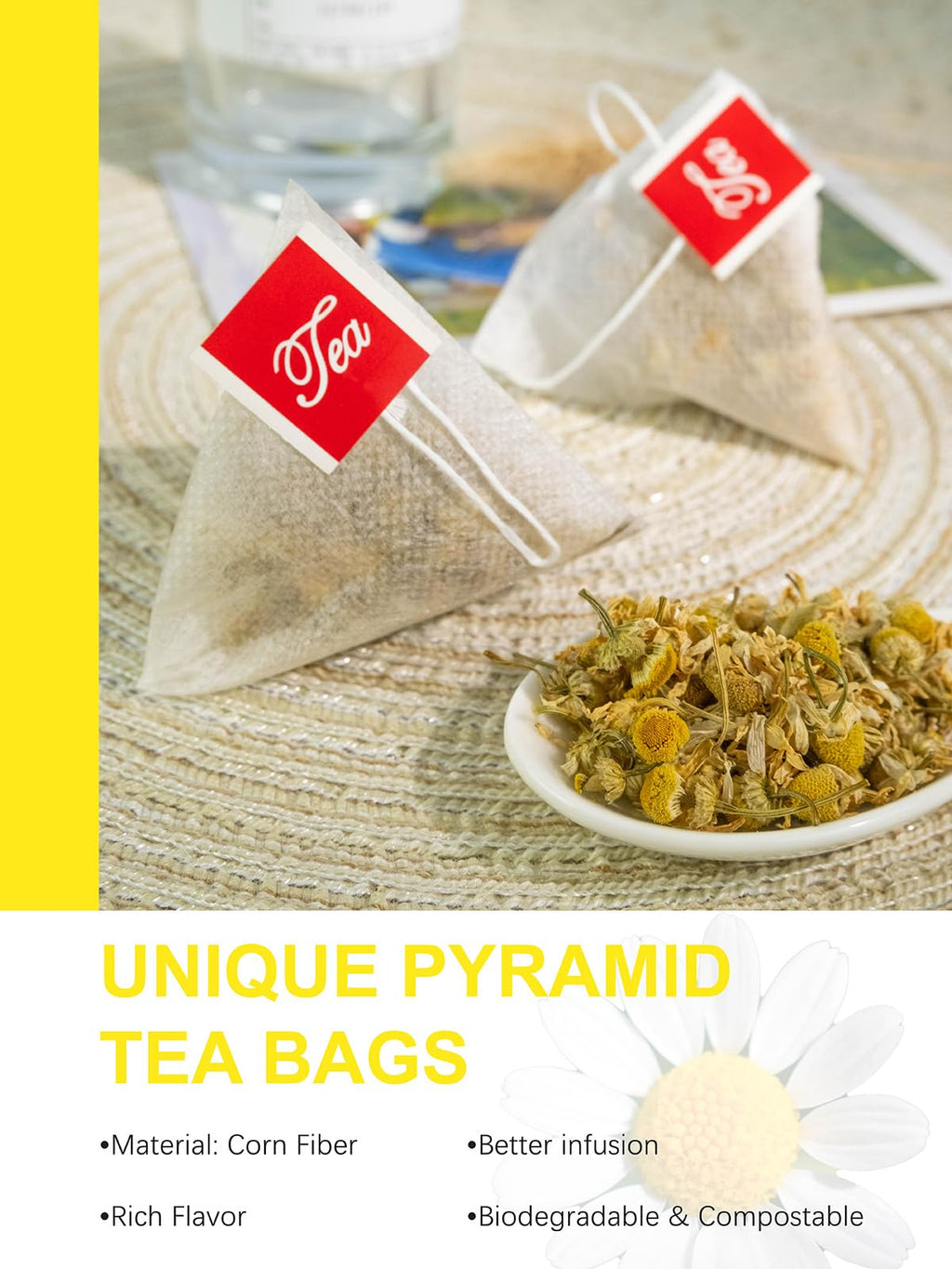 Organic chamomile tea bags for wellness