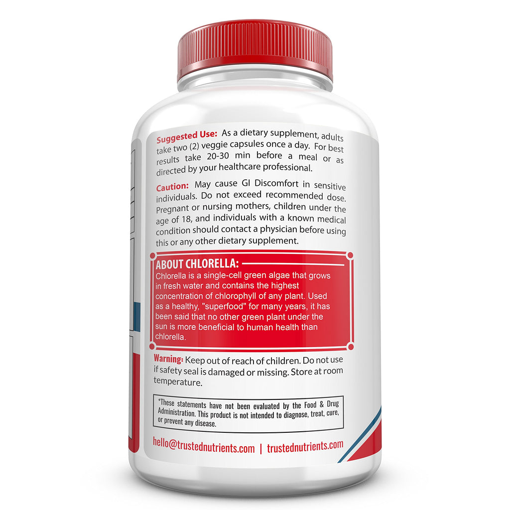 Organic chlorella capsules for vegan diets