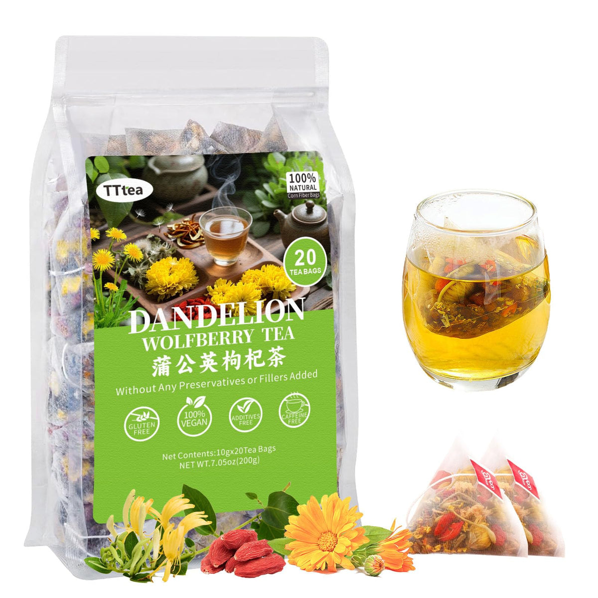 organic dandelion wolfberry tea bags