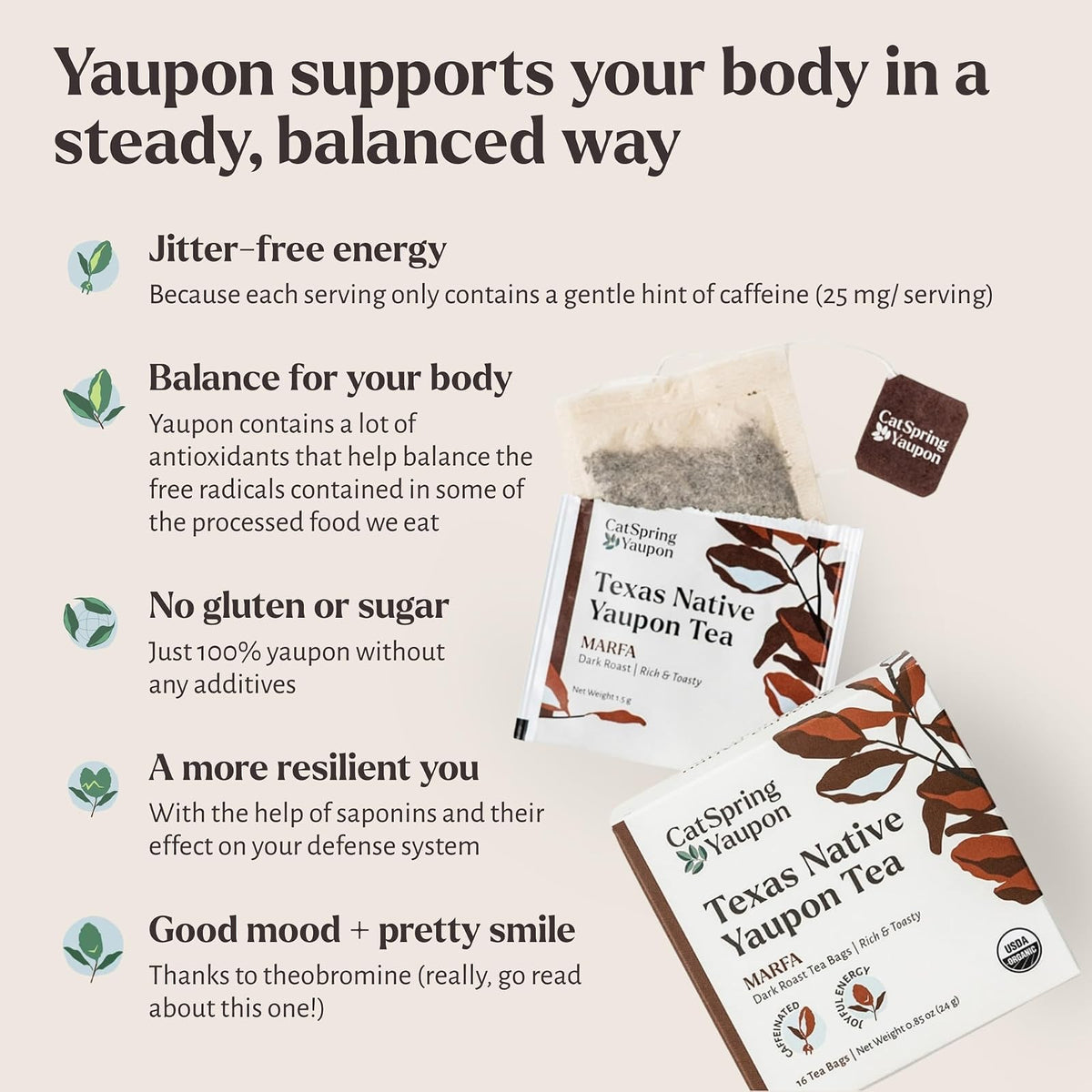 organic dark roast Yaupon tea