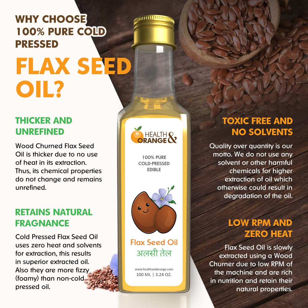 organic flaxseed oil in glass bottle