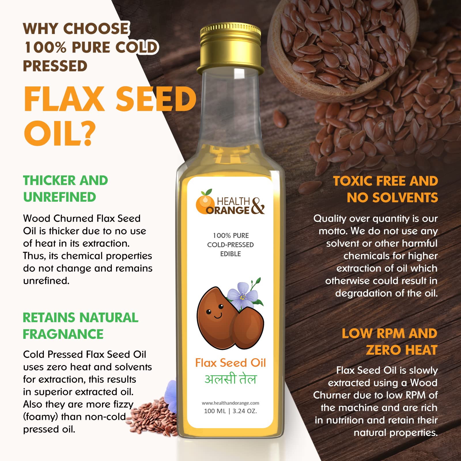 organic flaxseed oil in glass bottle