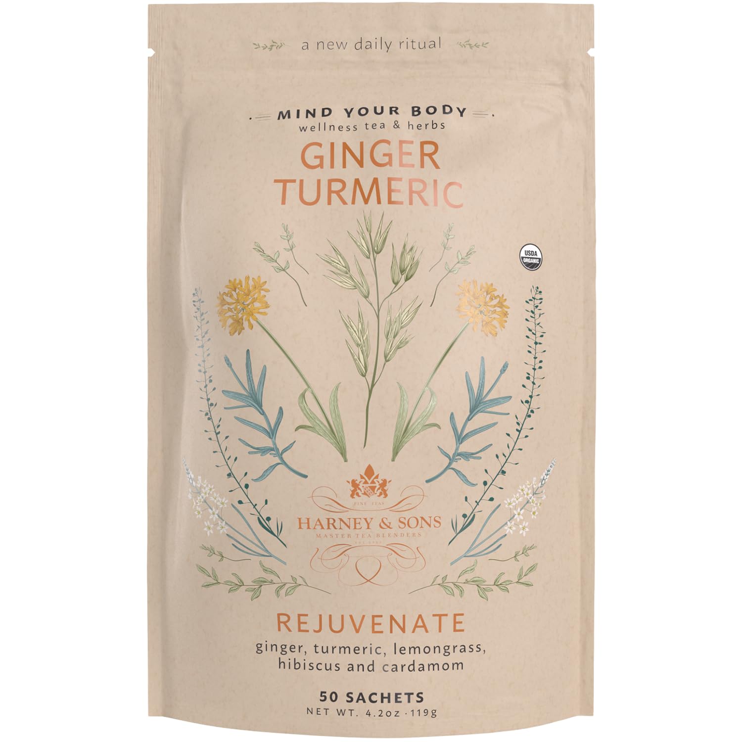organic ginger turmeric herbal tea sachets