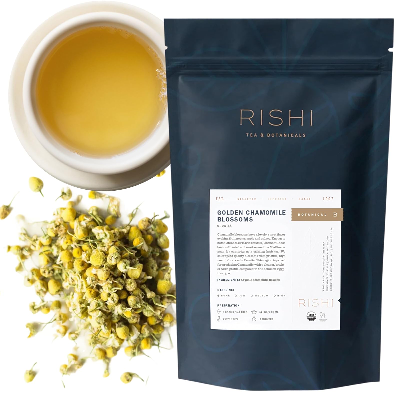 organic golden chamomile tea blossoms