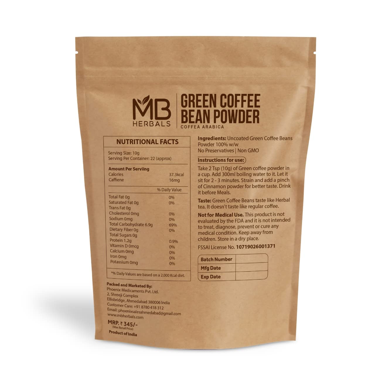 organic green coffee bean supplement