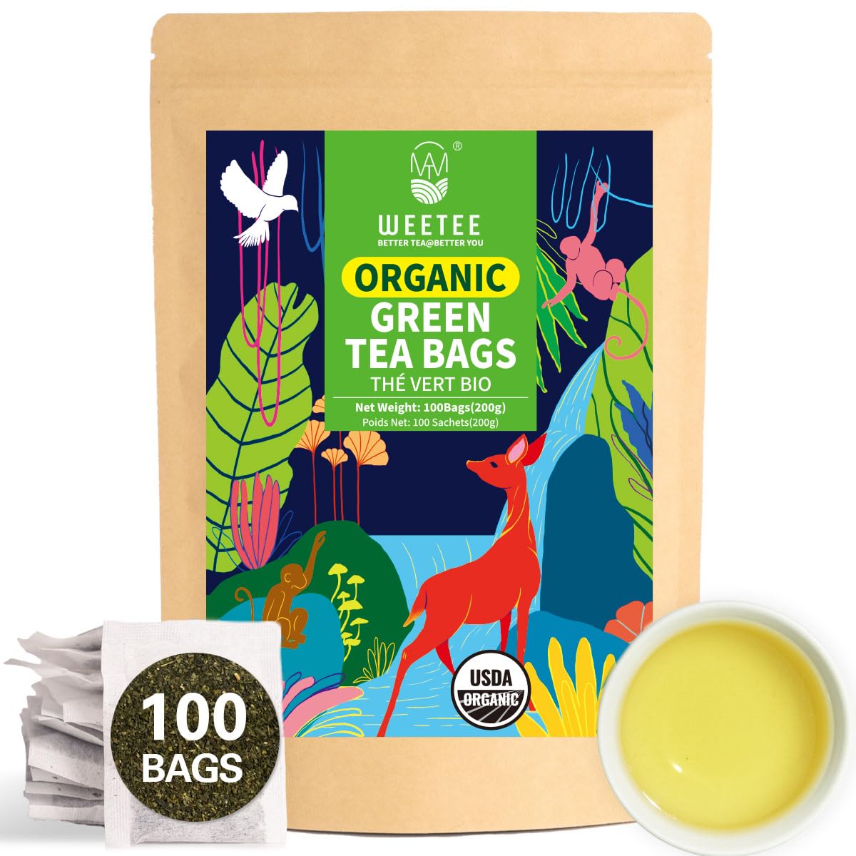 organic green tea bags 100 count