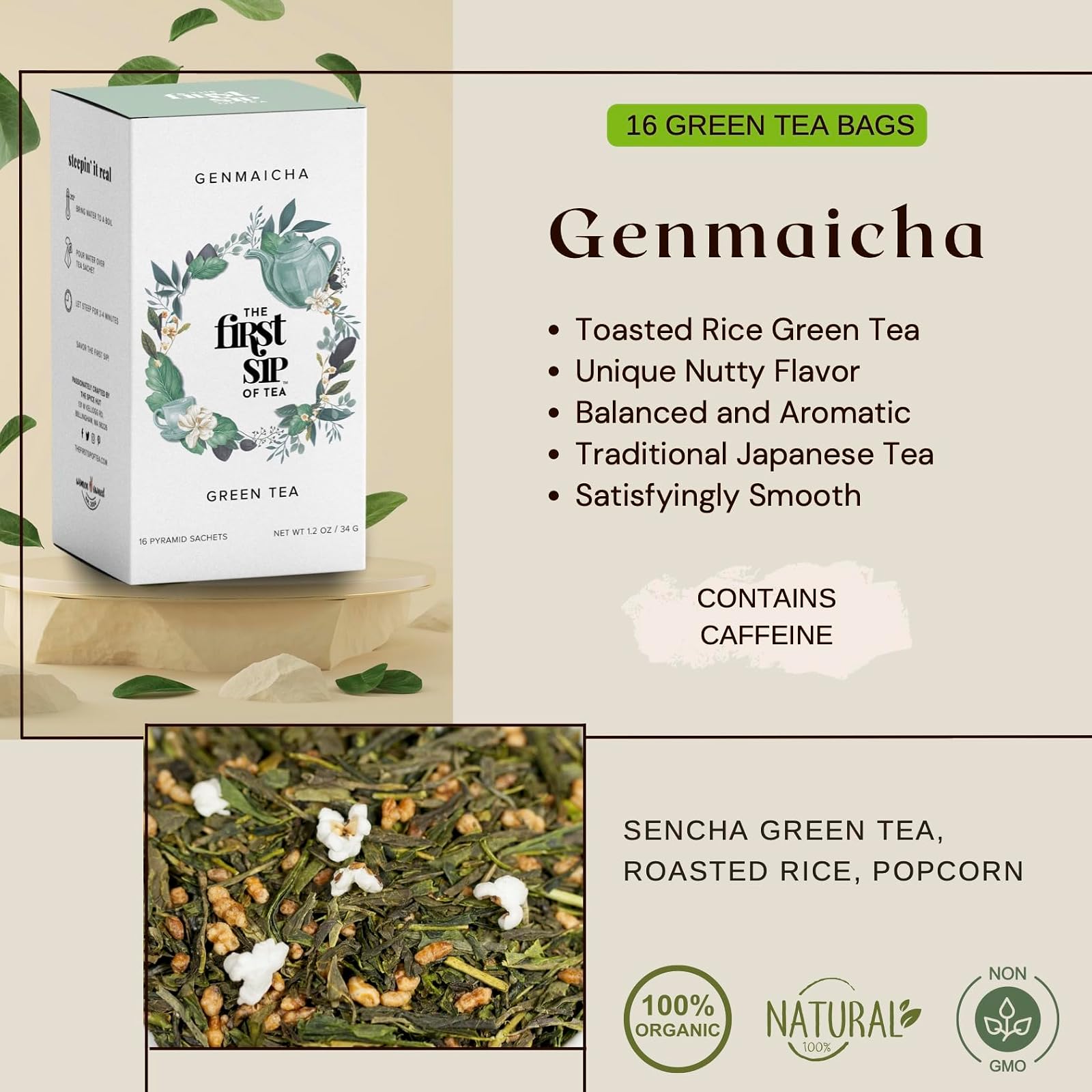 Organic green tea bags for wellness