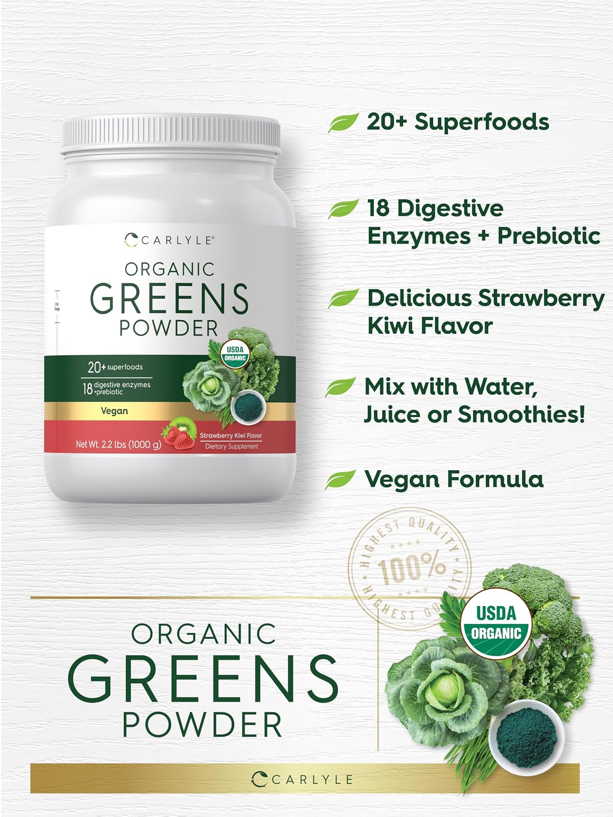 organic greens powders with essential vitamins