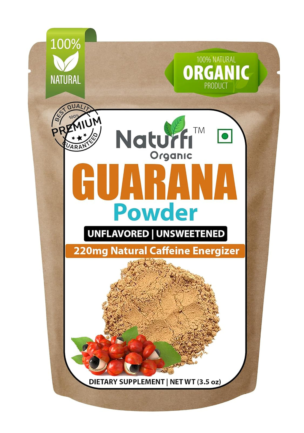 Organic guarana powder for energy