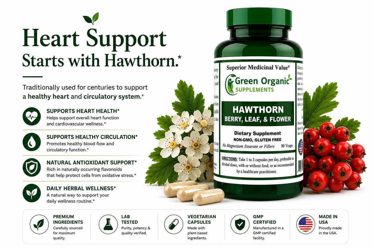 Organic hawthorn supplements for wellness