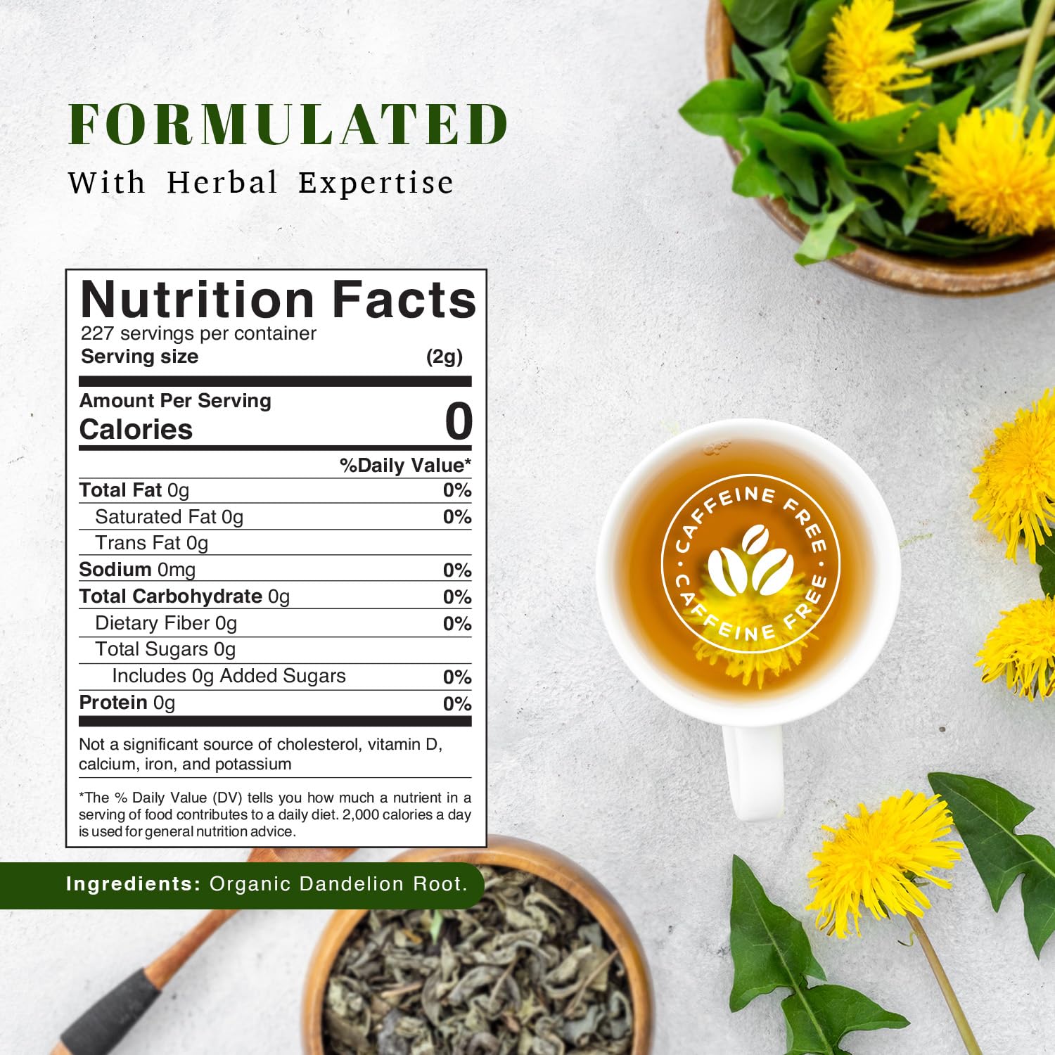 Organic herbal dandelion root tea