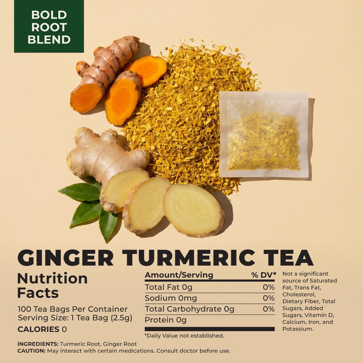 Organic herbal ginger turmeric tea