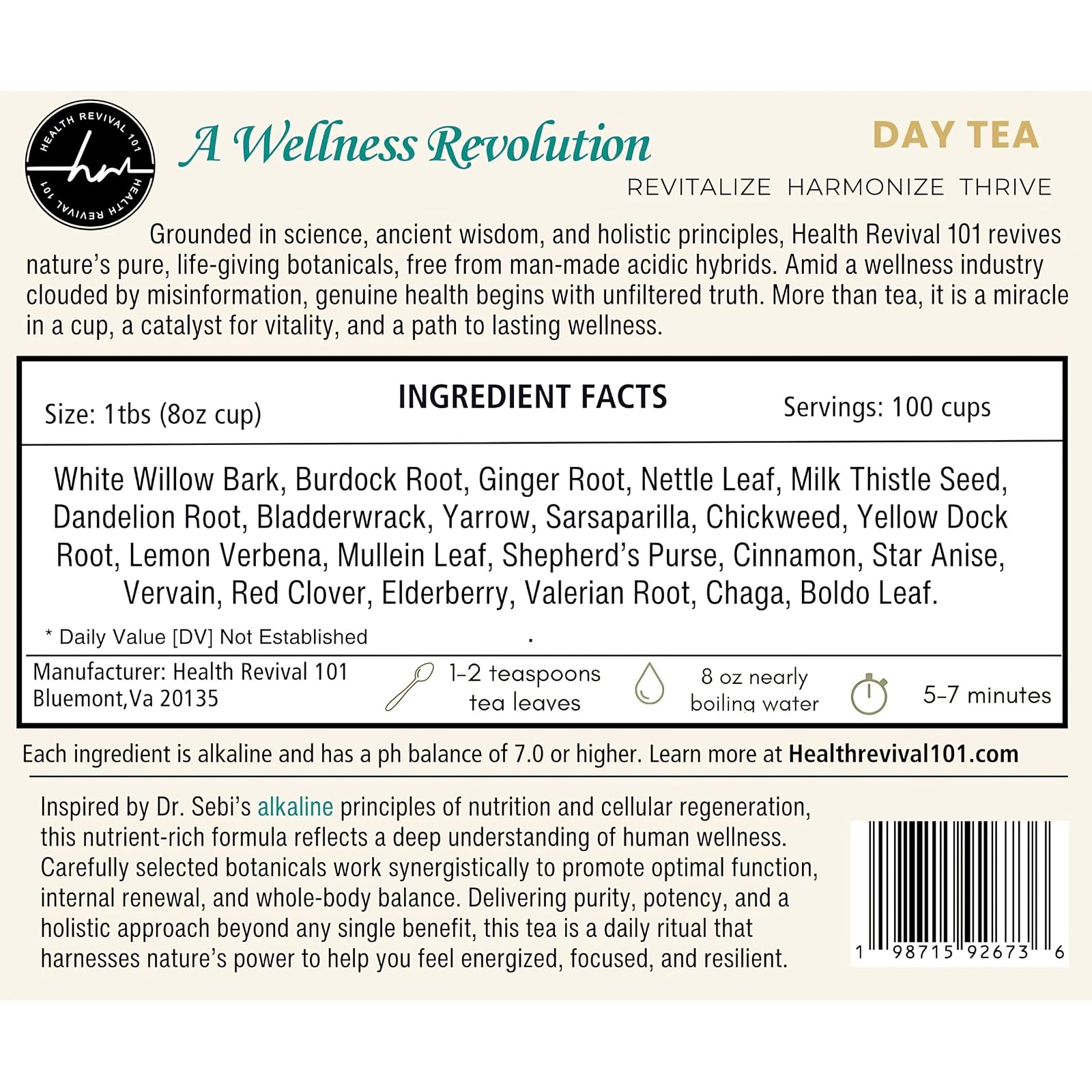 Organic herbal tea for vitality