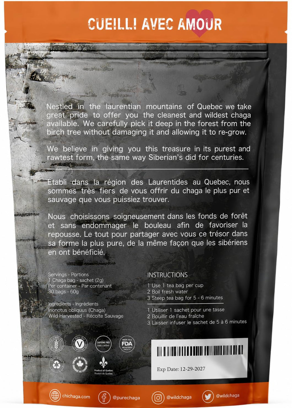 Organic herbal tea with chaga