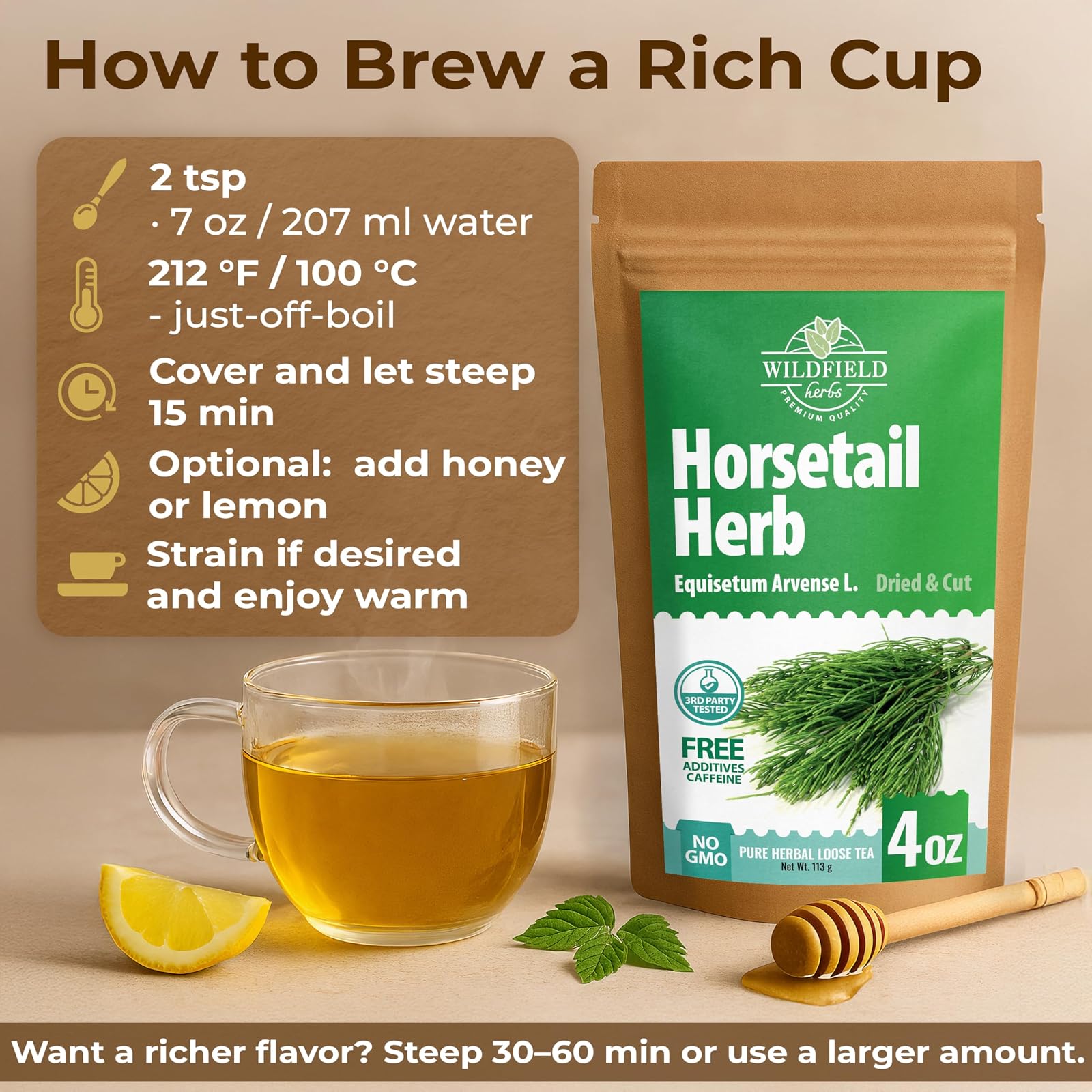 Organic horsetail tea for relaxation