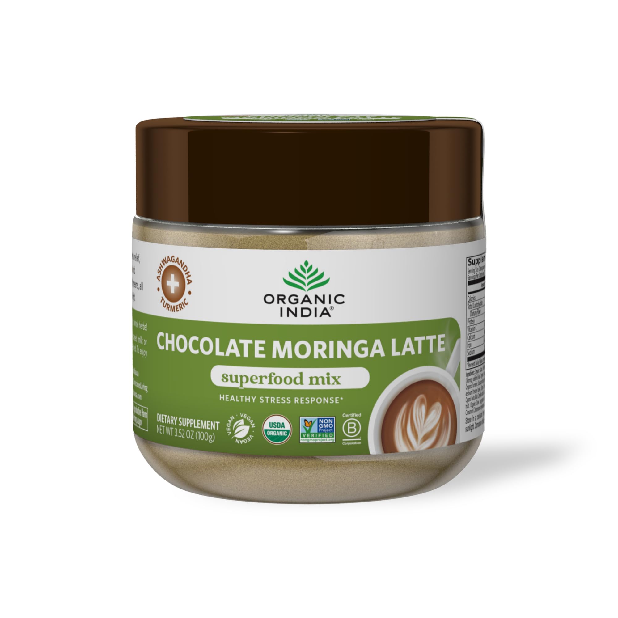 organic india chocolate moringa latte powder