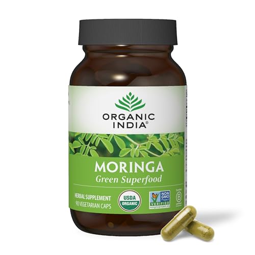 ORGANIC INDIA Moringa Herbal Supplement - Nutrient-Dense Green Superfood, Vegan, Gluten-Free, USDA Certified Organic - 90 Capsules - 2