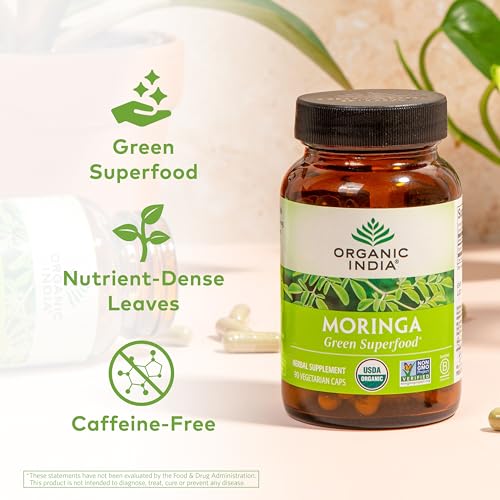 ORGANIC INDIA Moringa Herbal Supplement - Nutrient-Dense Green Superfood, Vegan, Gluten-Free, USDA Certified Organic - 90 Capsules - 4