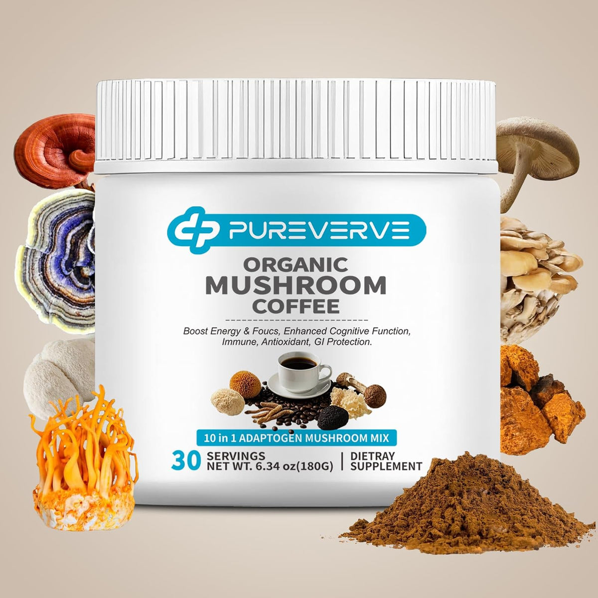 Organic instant mushroom coffee blend