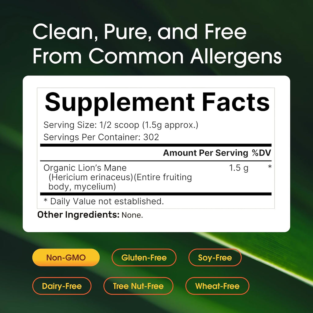 organic lion's mane for enhanced focus