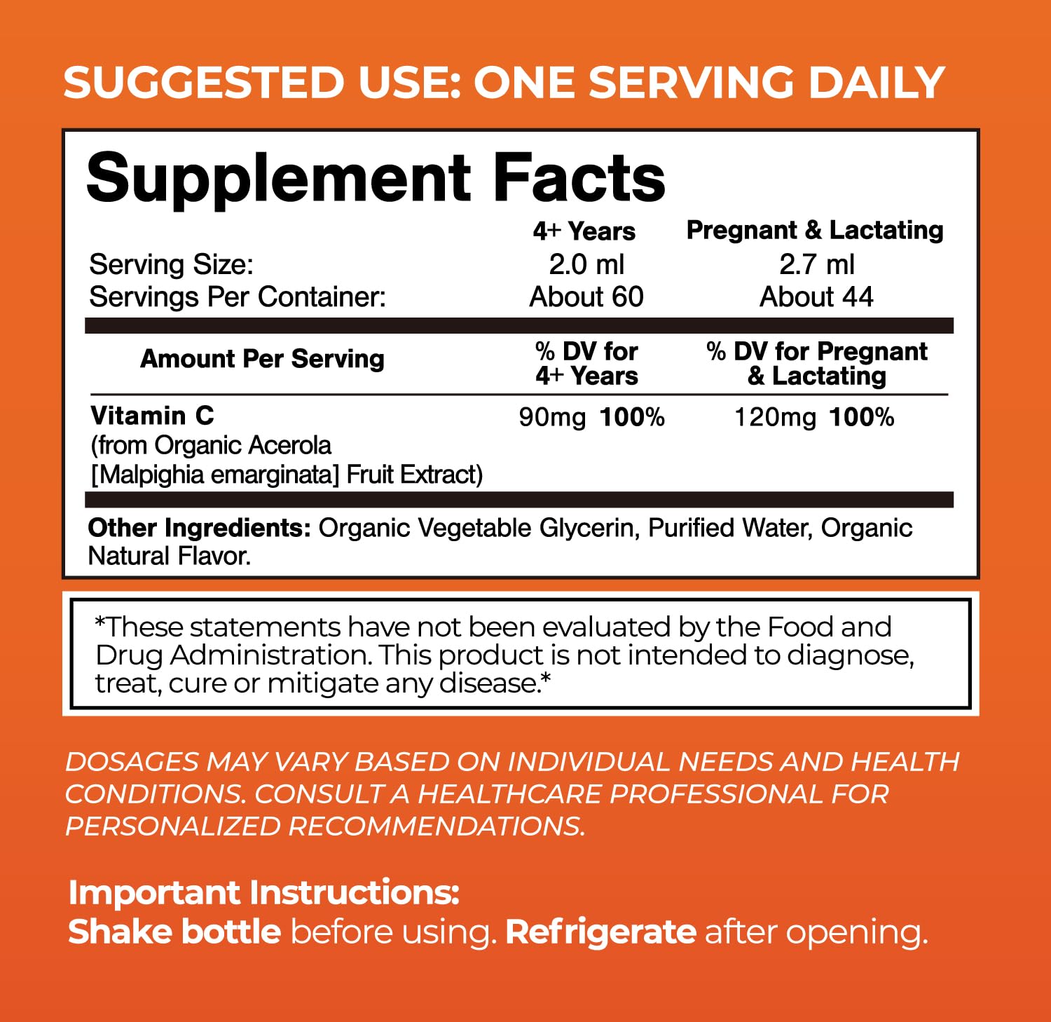 Organic liquid vitamin C supplement