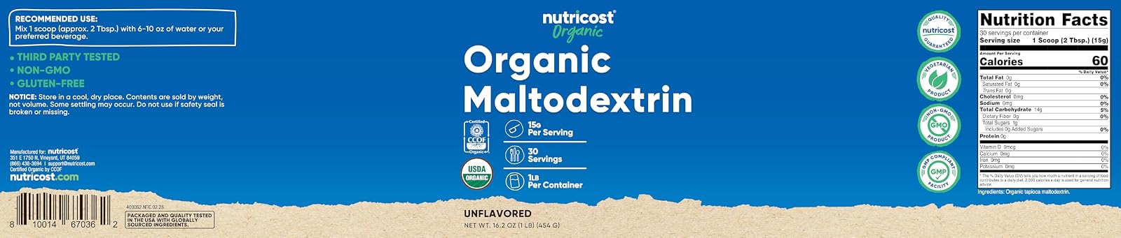 Organic maltodextrin powder for fitness nutrition