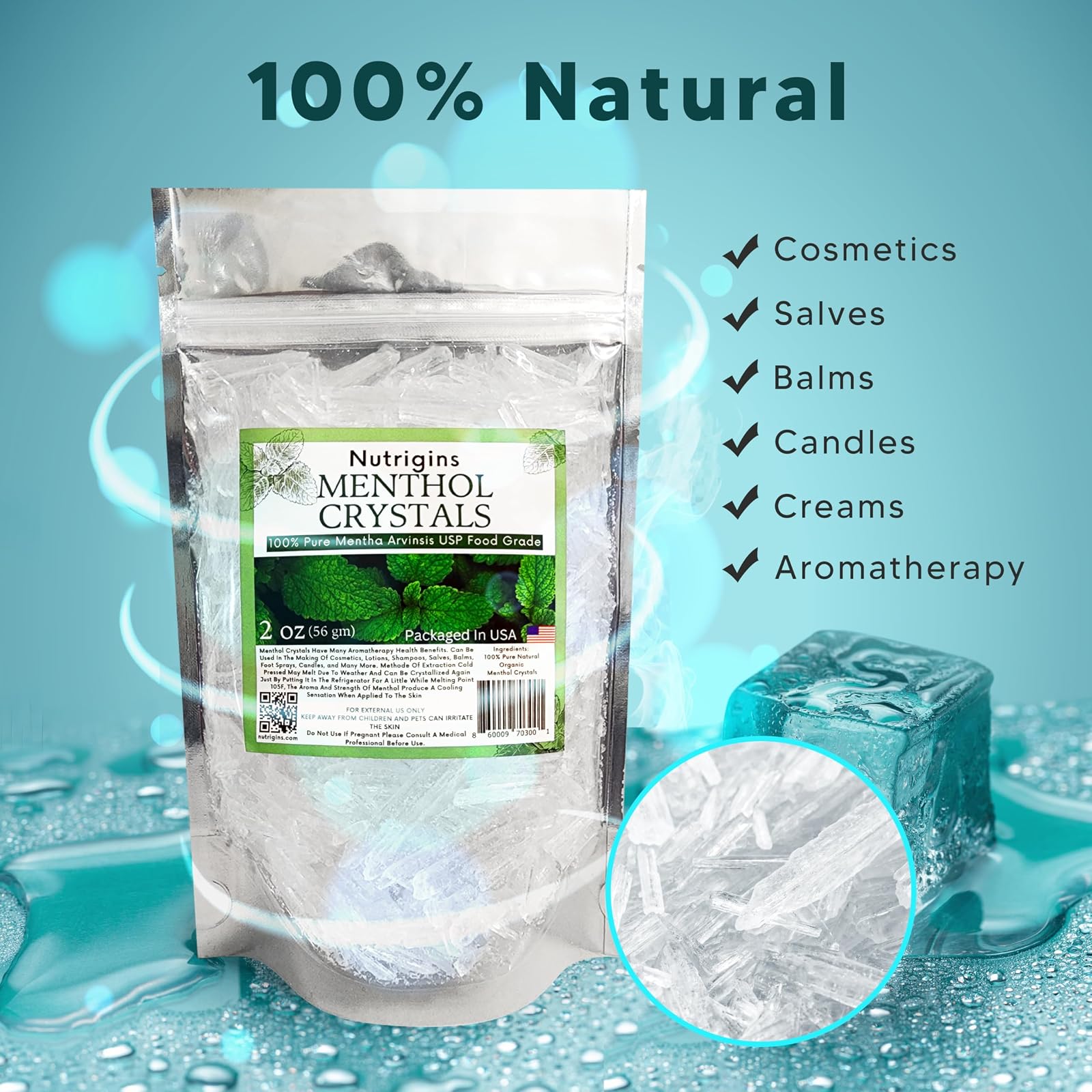 organic menthol crystals in resealable bag