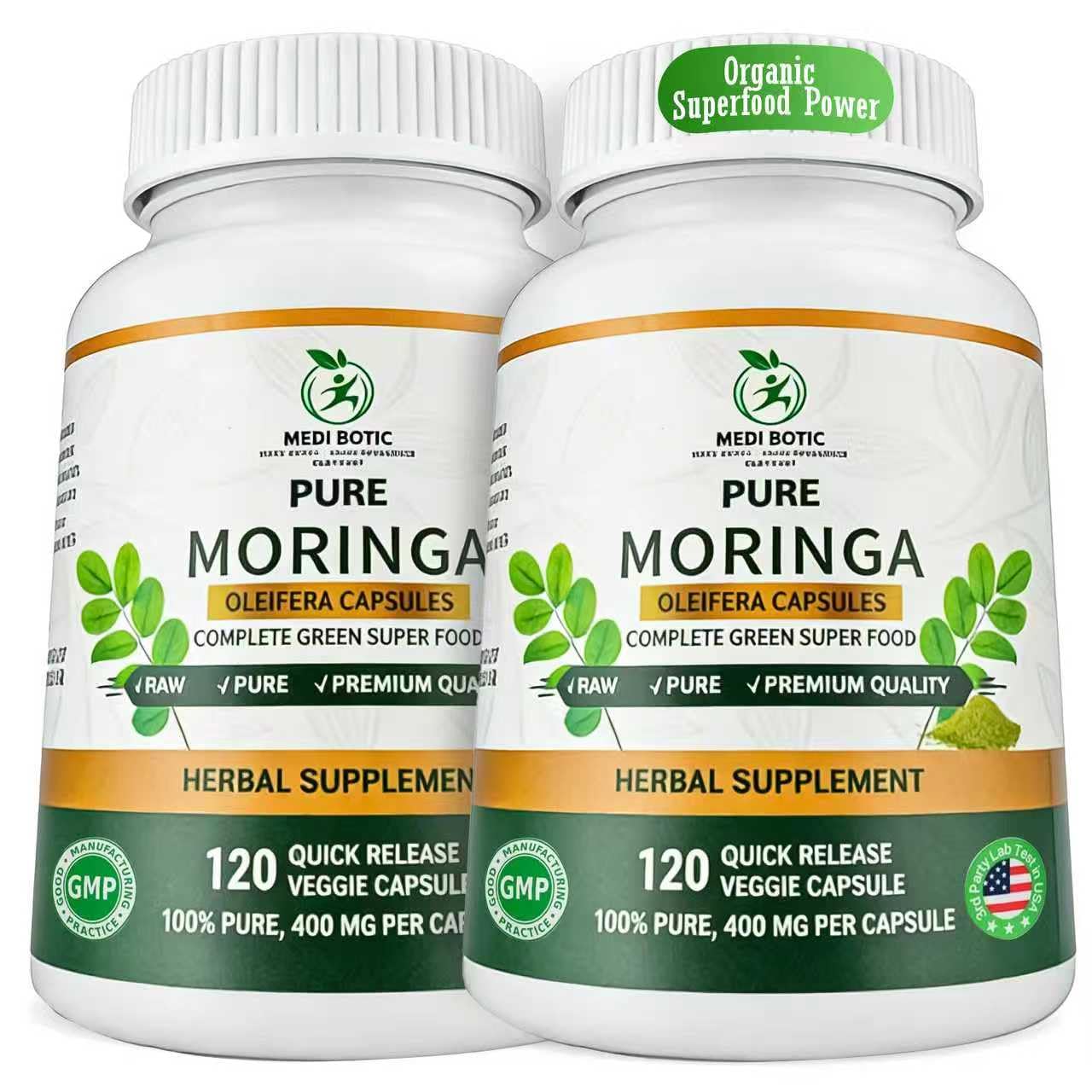 Organic Moringa capsules for energy