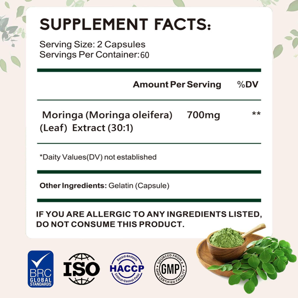 Organic moringa capsules for wellness