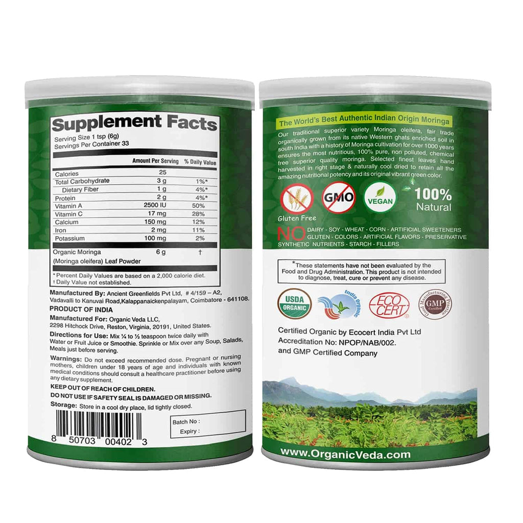 Organic moringa powder for smoothies