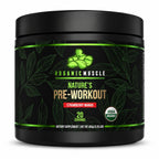 organic muscle pre-workout powder strawberry mango