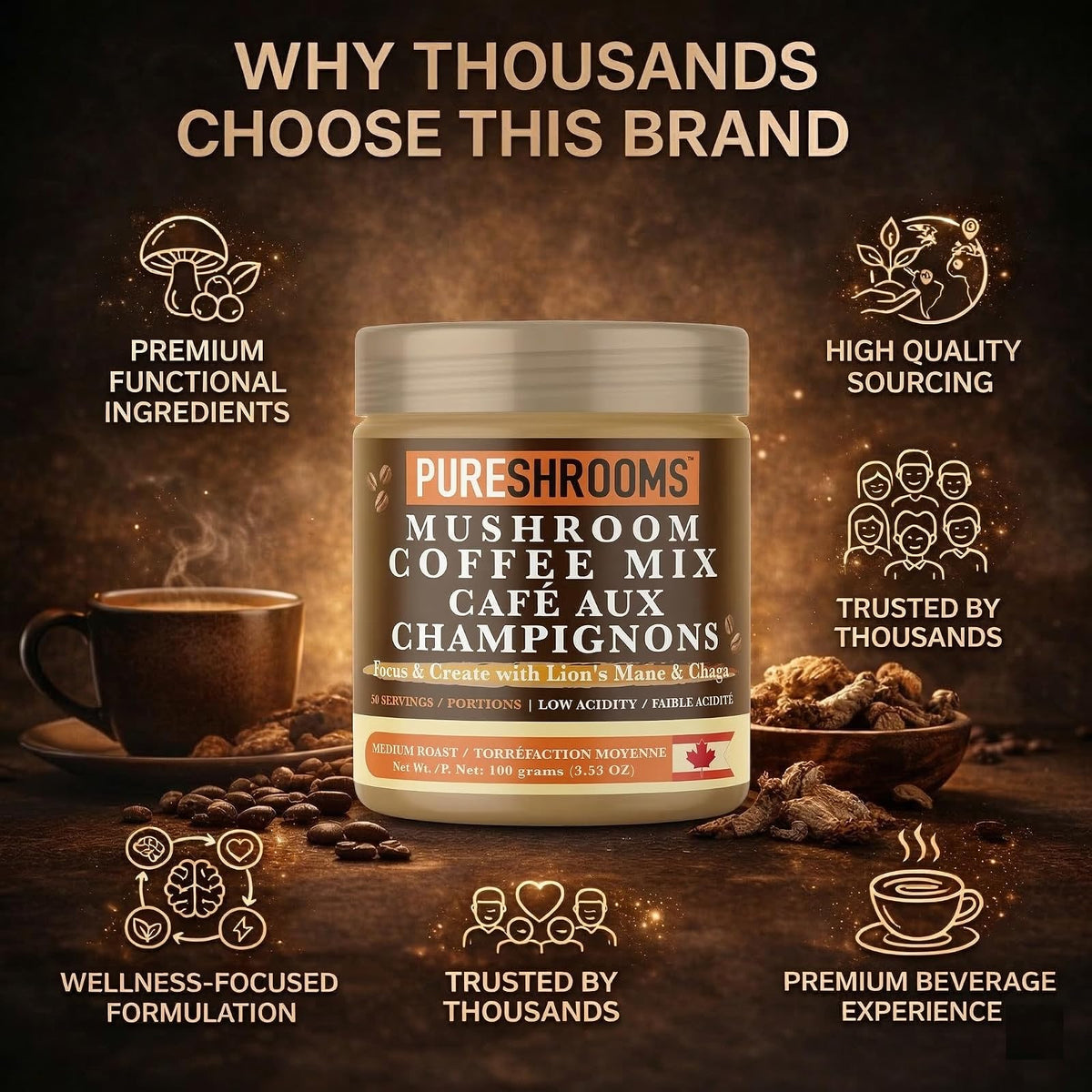 Organic mushroom coffee for daily wellness