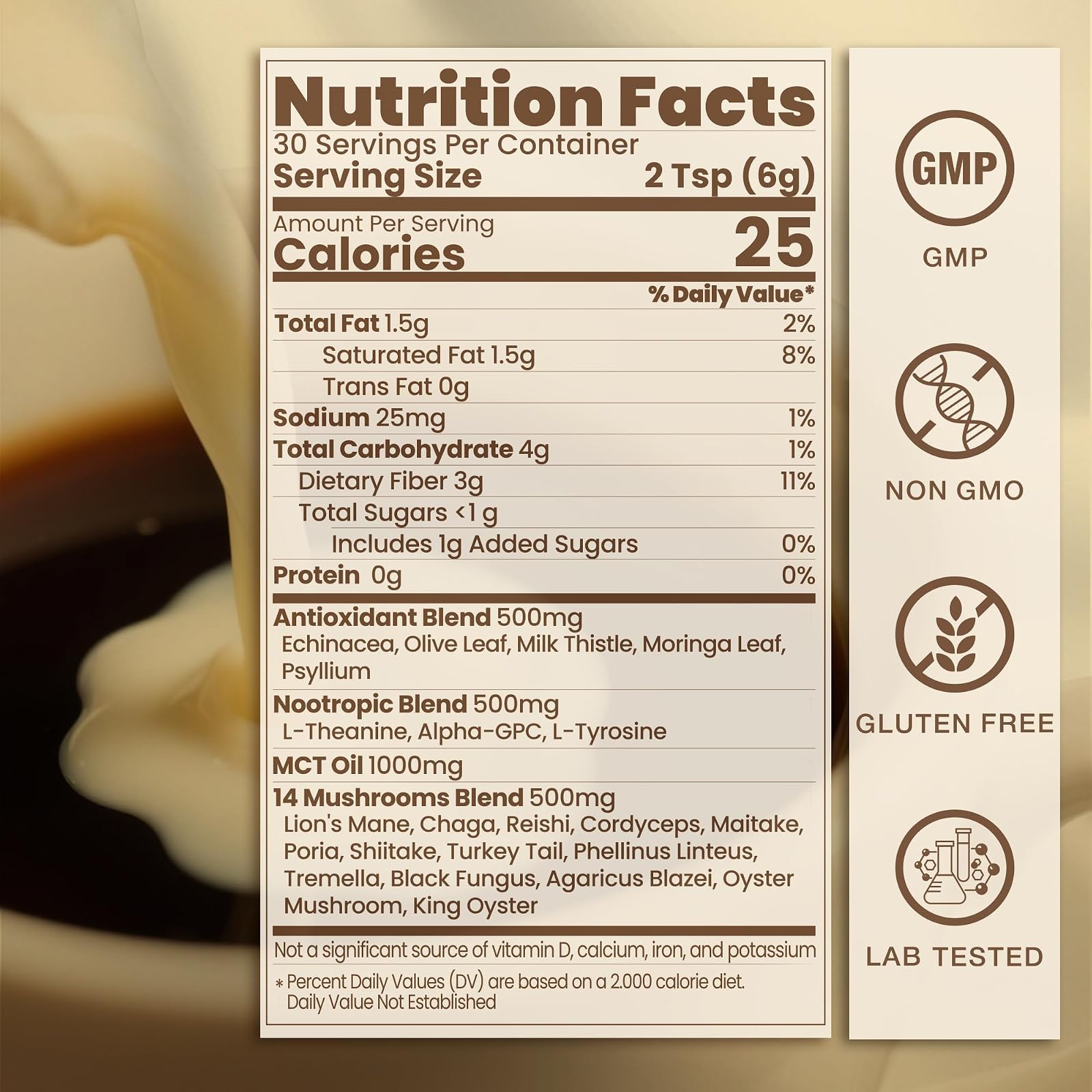 Organic mushroom creamer for lattes