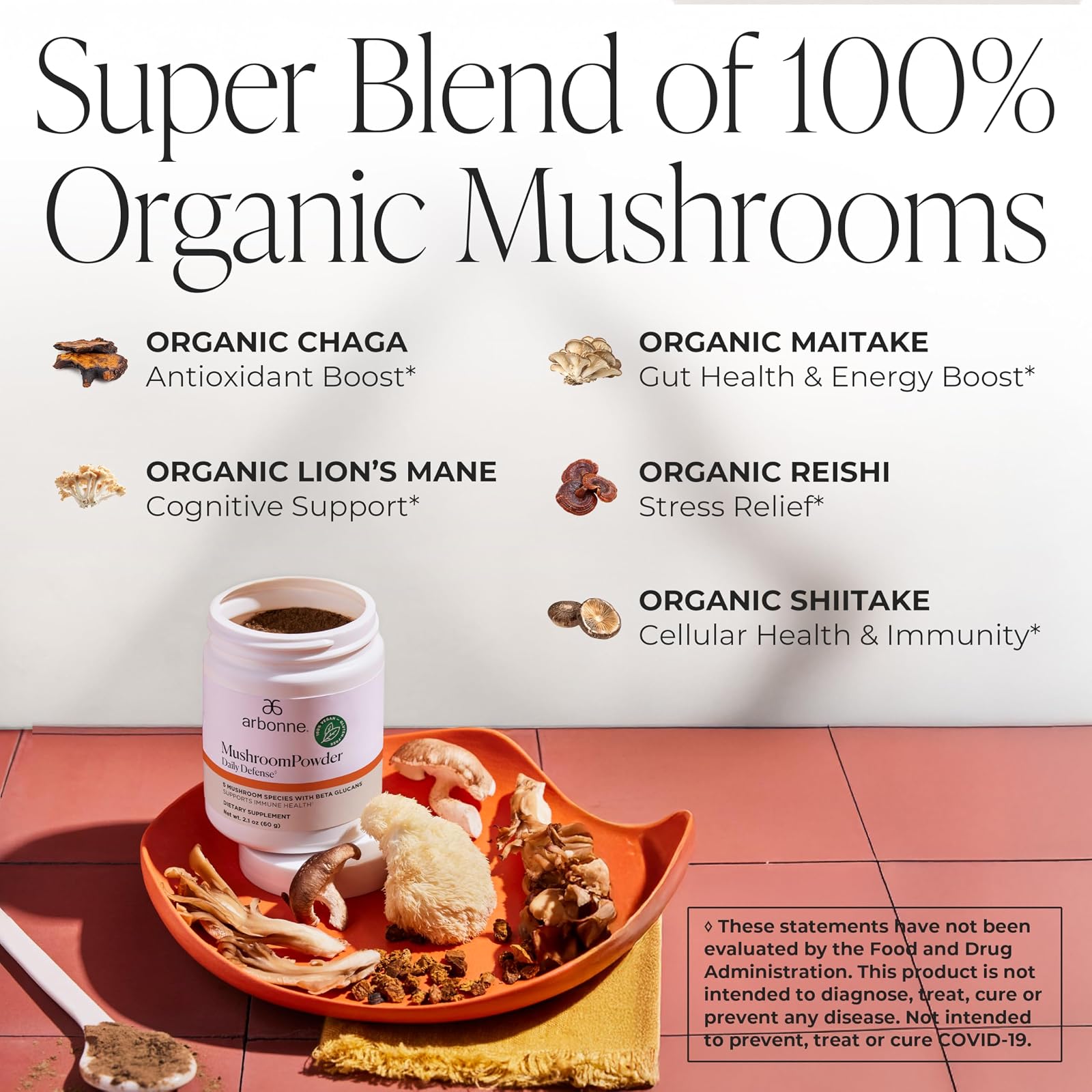 Organic mushroom powder daily supplement