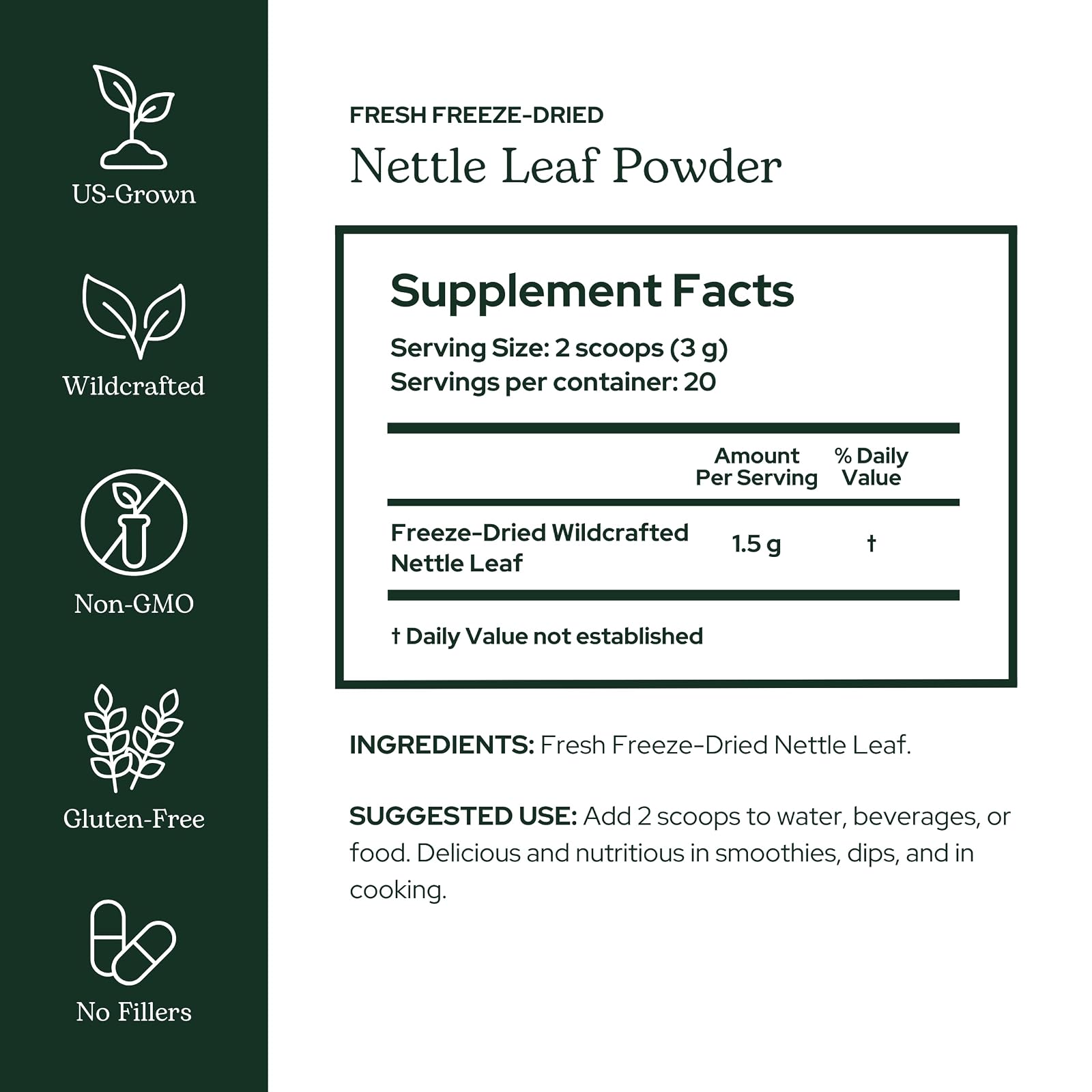 Organic nettle leaf powder for smoothies