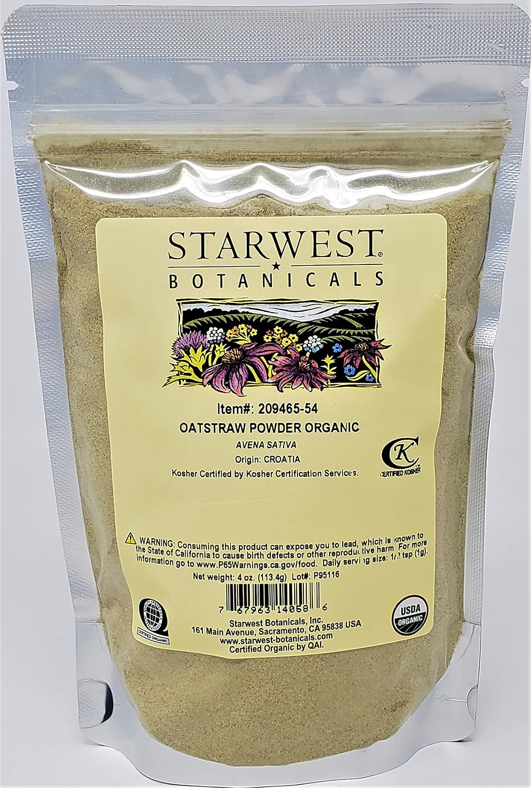Organic oatstraw powder for herbal remedies