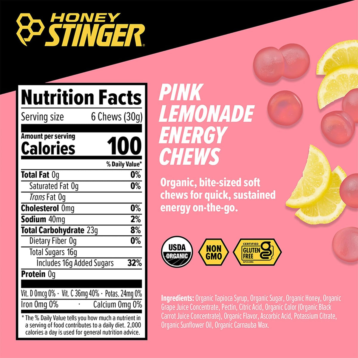 Organic pink lemonade energy chews