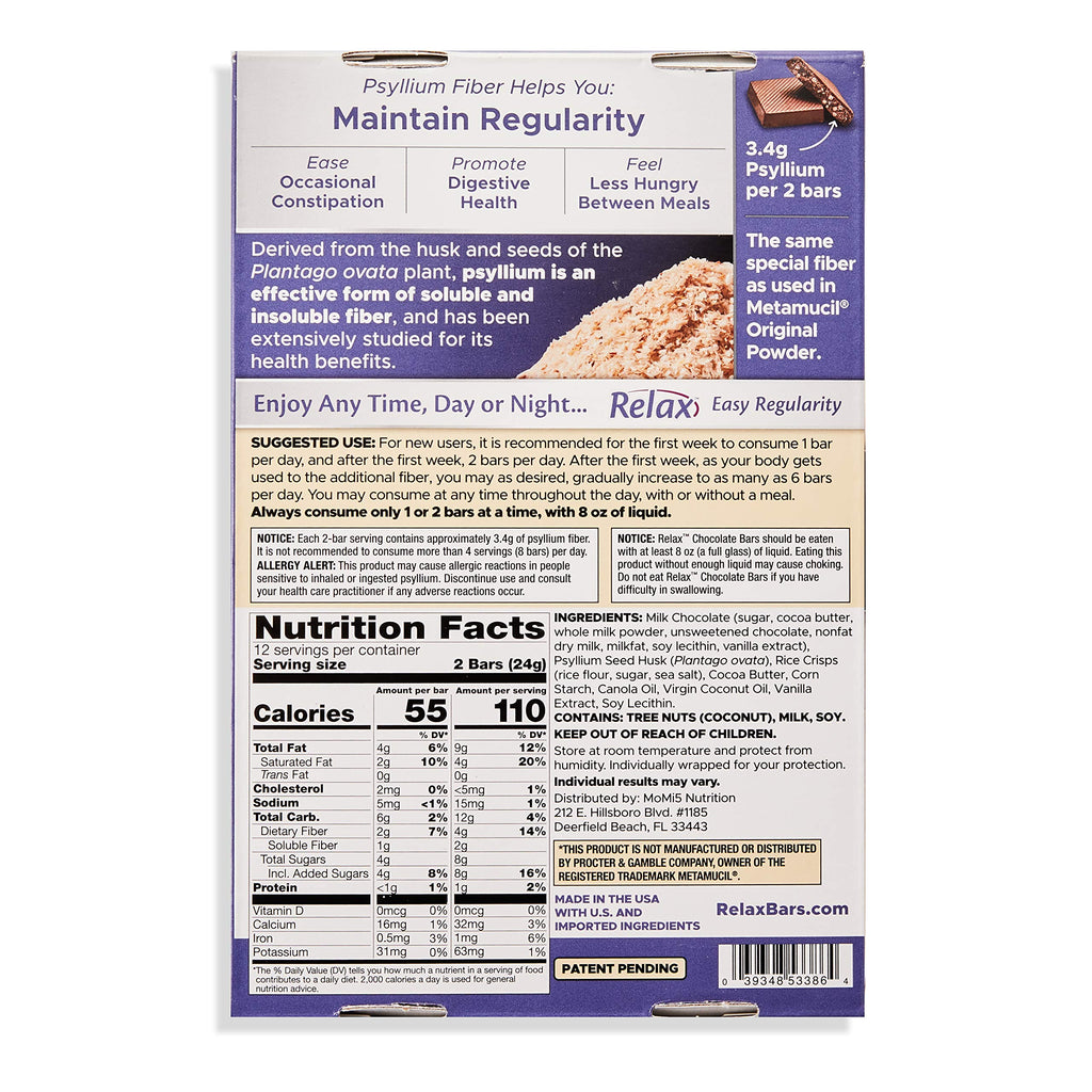 Organic psyllium husk chocolate bars