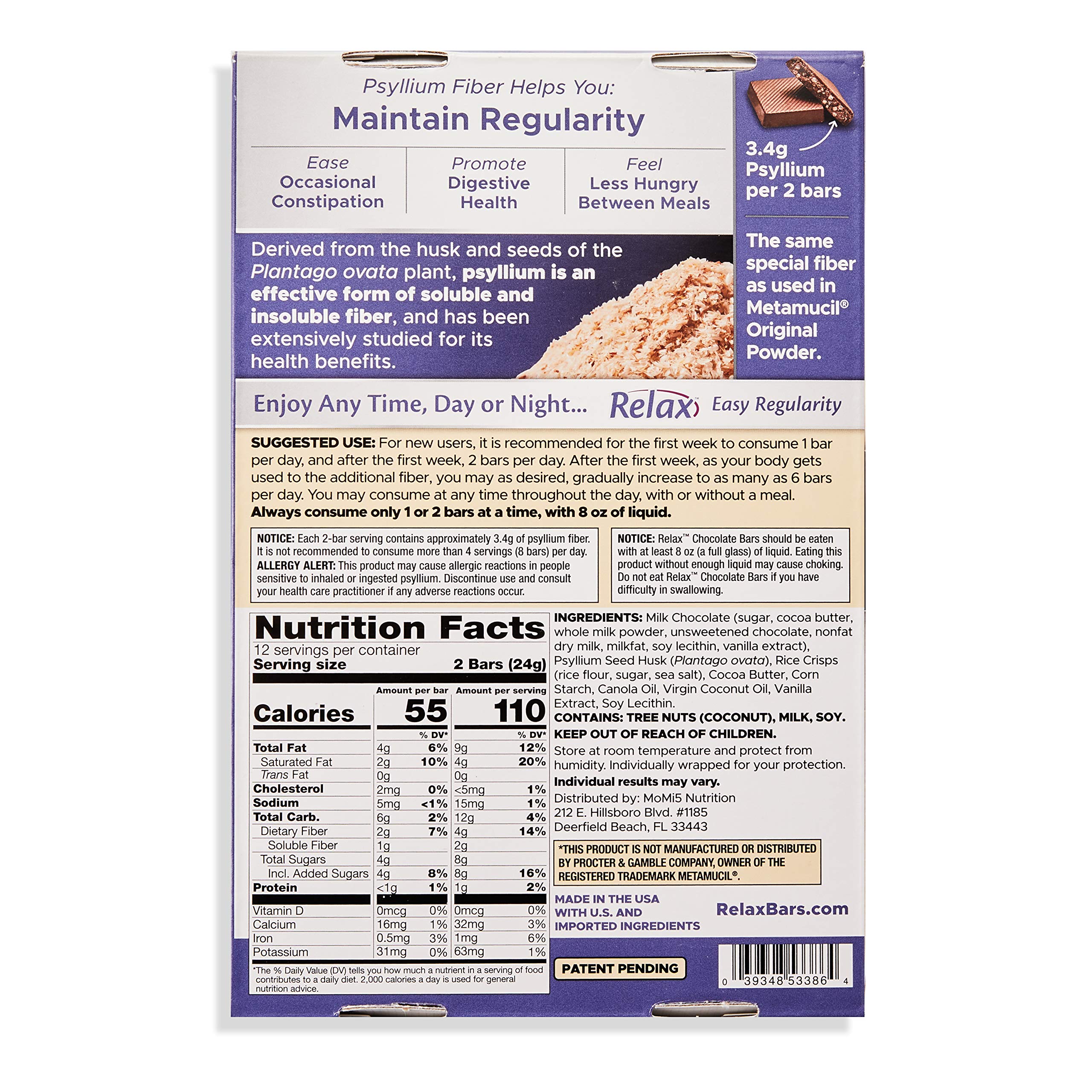 Organic psyllium husk chocolate bars