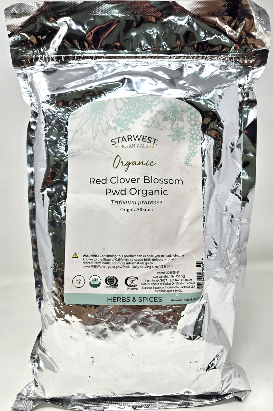 Organic red clover blossom powder for herbal tea