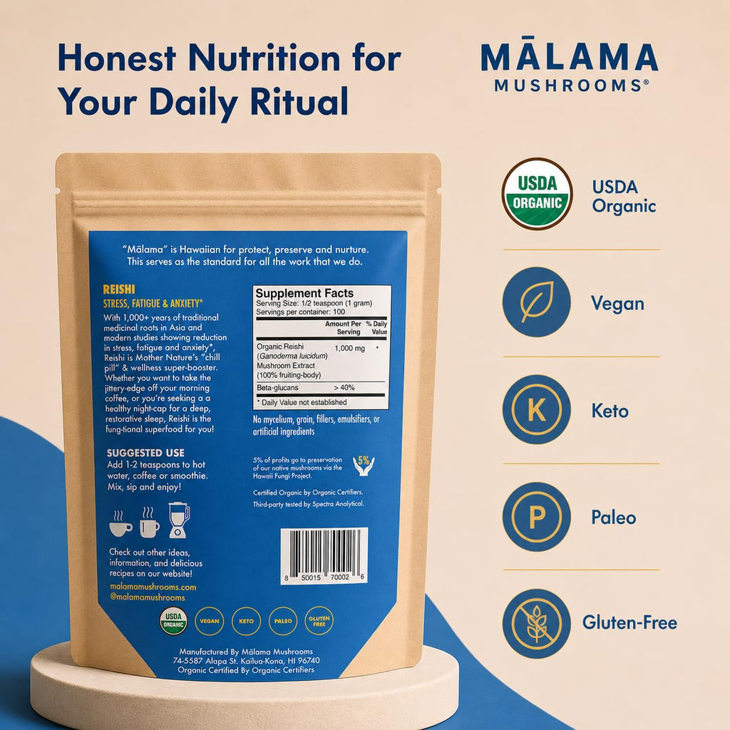 Organic reishi powder for stress relief