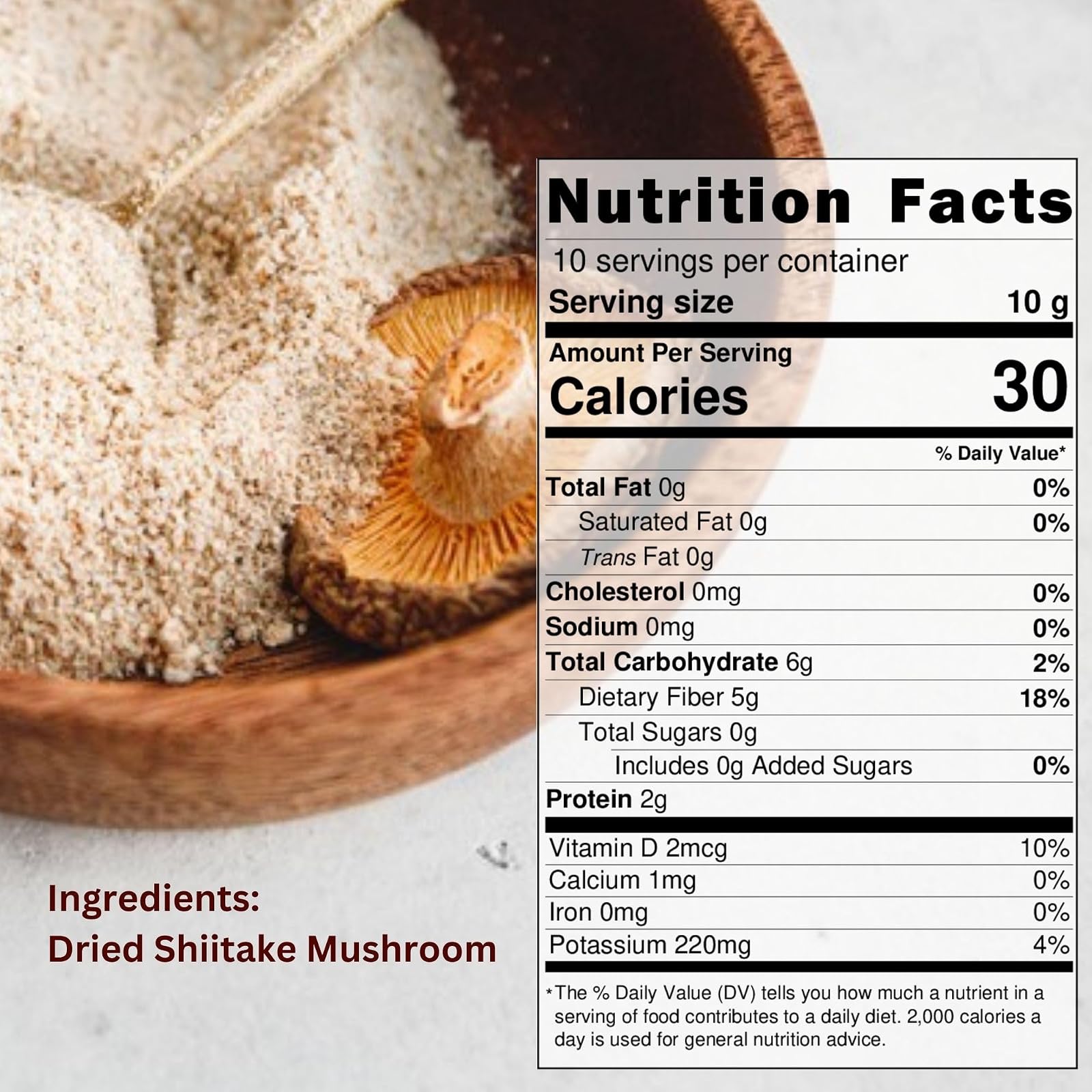 Organic shiitake mushroom powder for cooking
