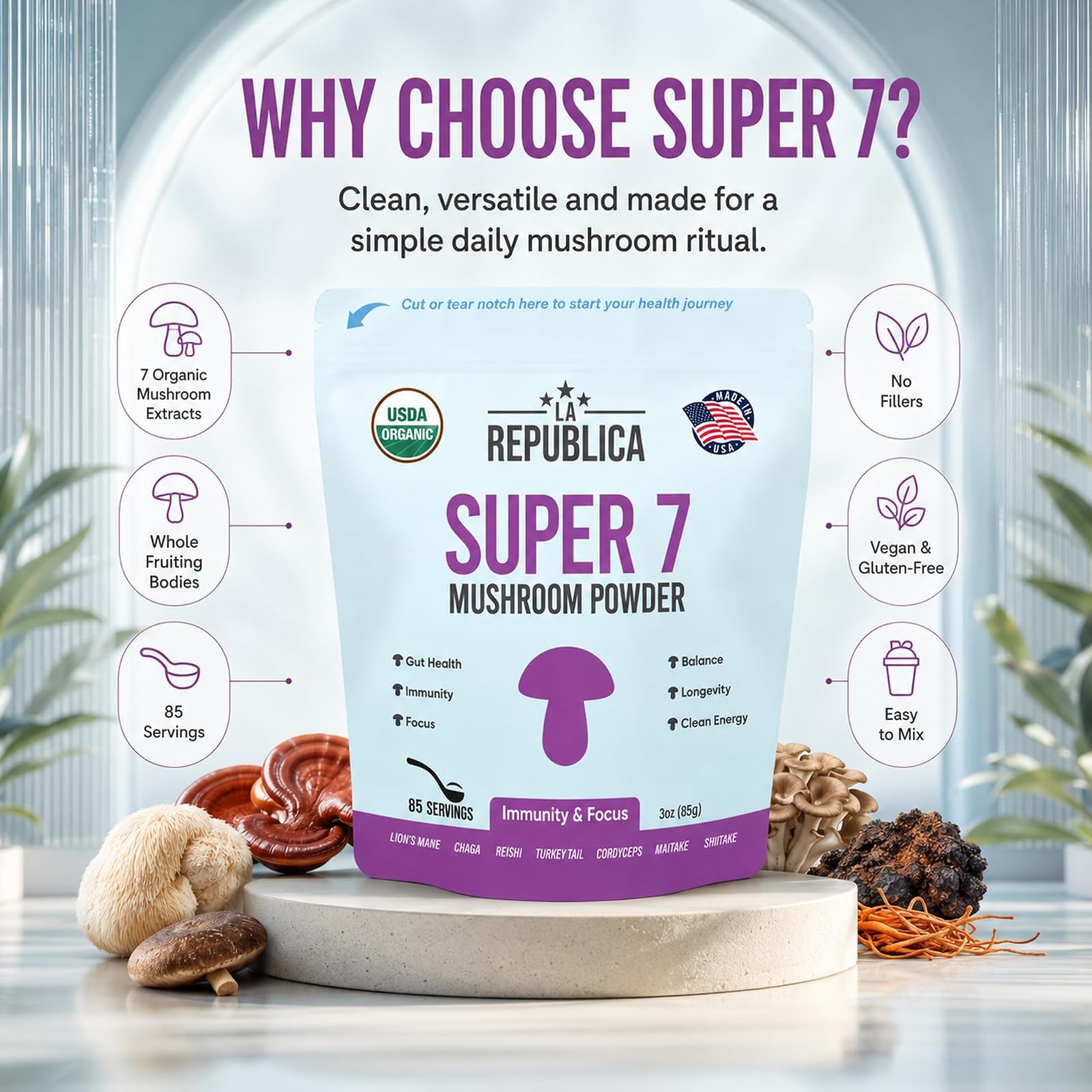 organic Super 7 mushroom supplement