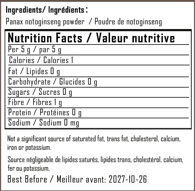 Organic Tienchi powder for vitality