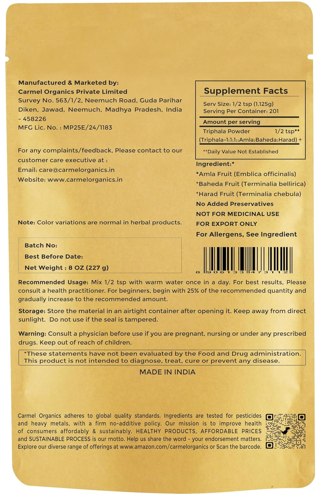 Organic Triphala powder for digestion