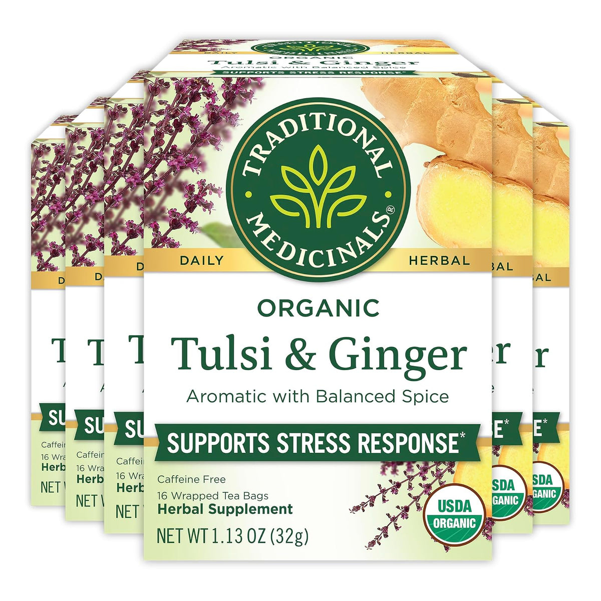 organic tulsi and ginger tea bags