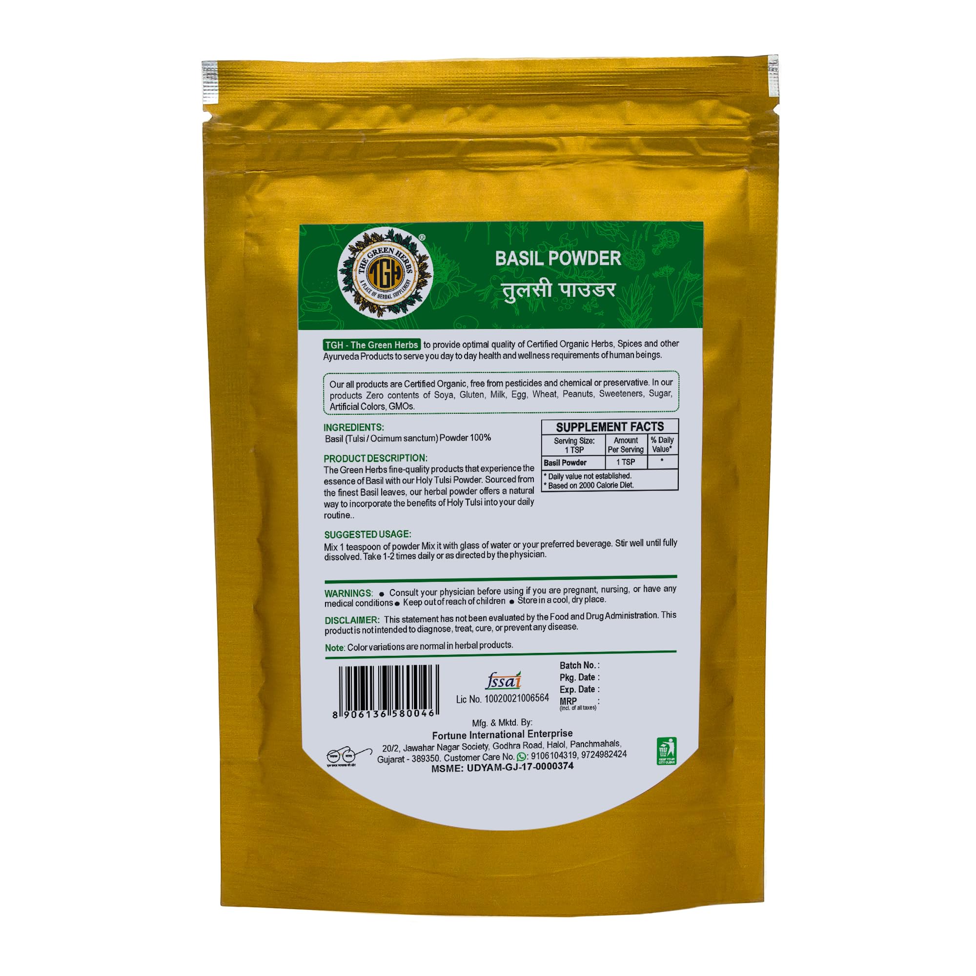 Organic tulsi powder for wellness
